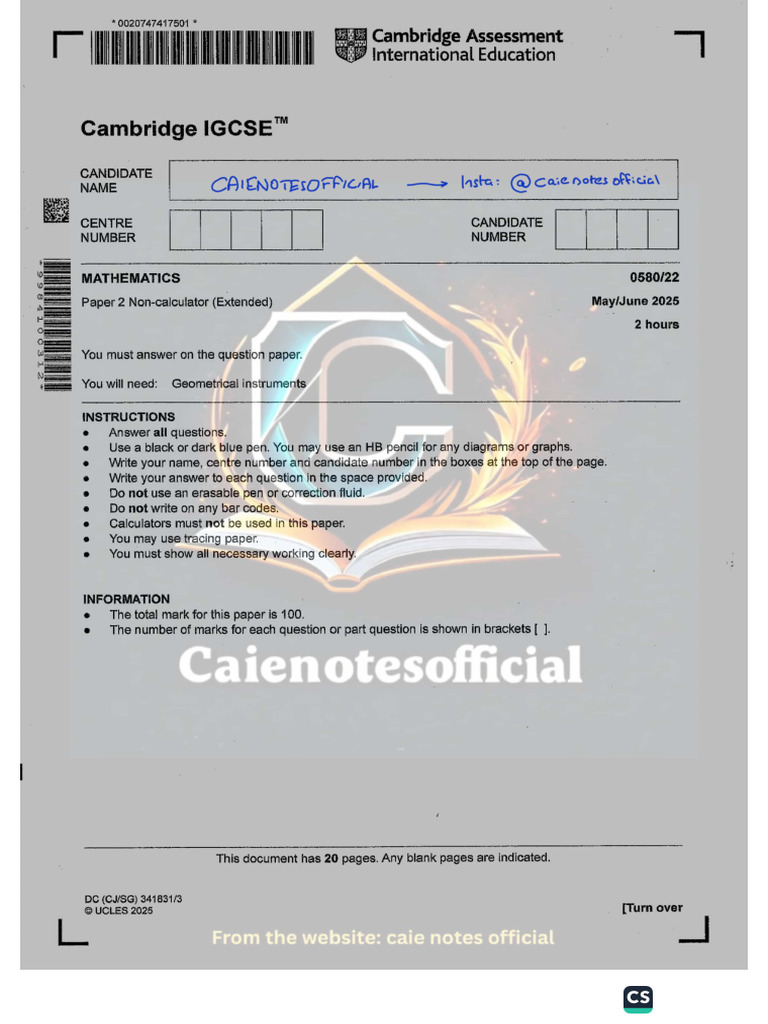 Igcse Maths Solved Qp22 - Caienotesofficial | PDF
