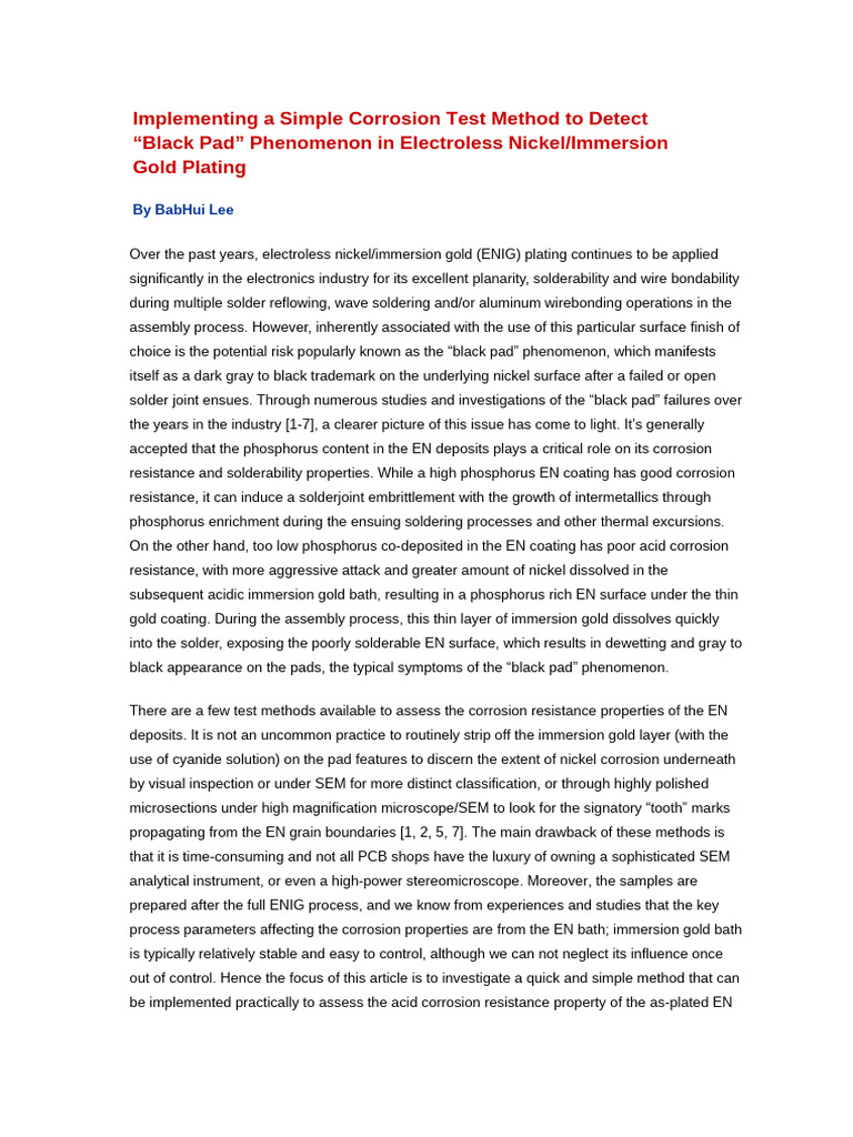 Implementing A Simple Corrosion Test Method To Detect "BlackPad ...