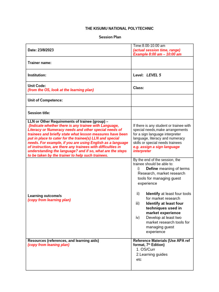 4. b. Session Plan template,sample | PDF | Learning | Education Theory