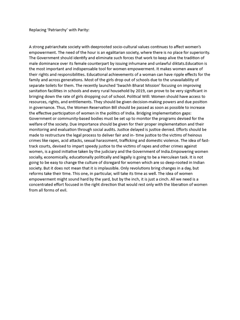 Replacing Patriarchy' With Parity | PDF | Patriarchy | Gender Studies