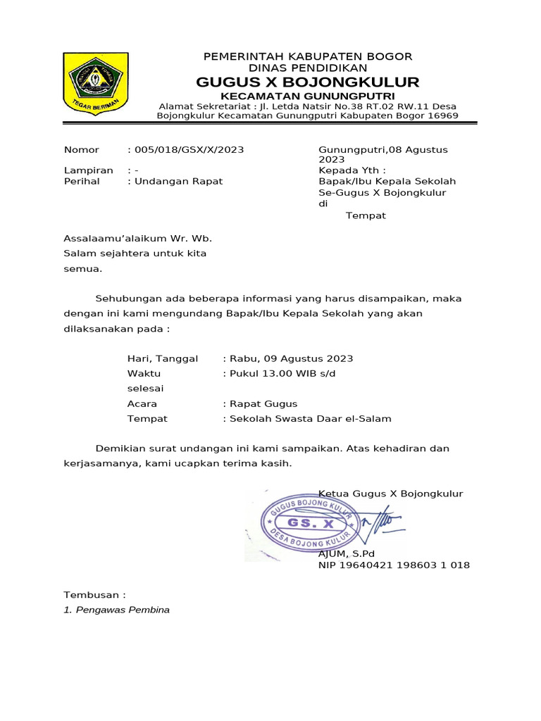 Undangan Rapat Gugus | PDF