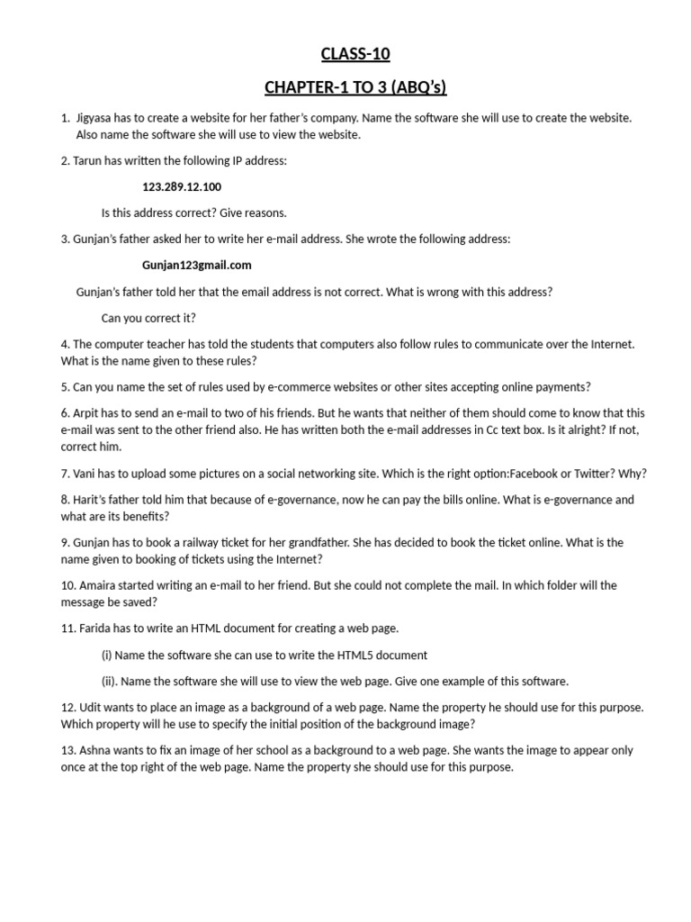 Class 10 Computer Sample Paper 2024-25 | PDF