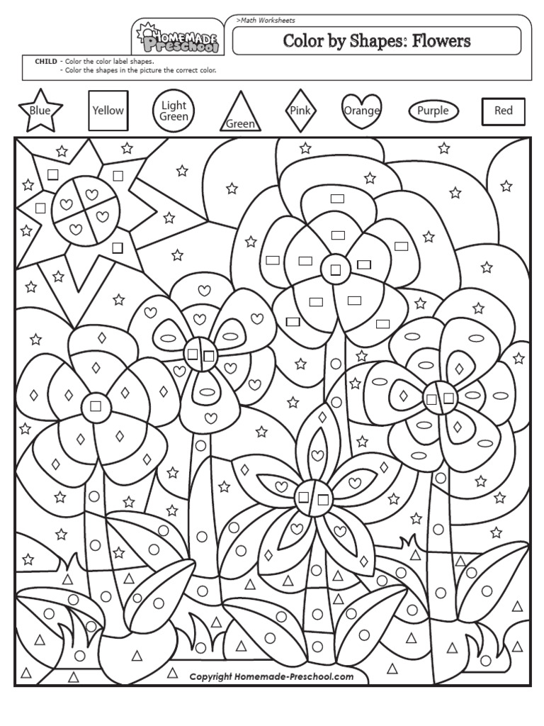 MW Color by Shapes Flowers | PDF