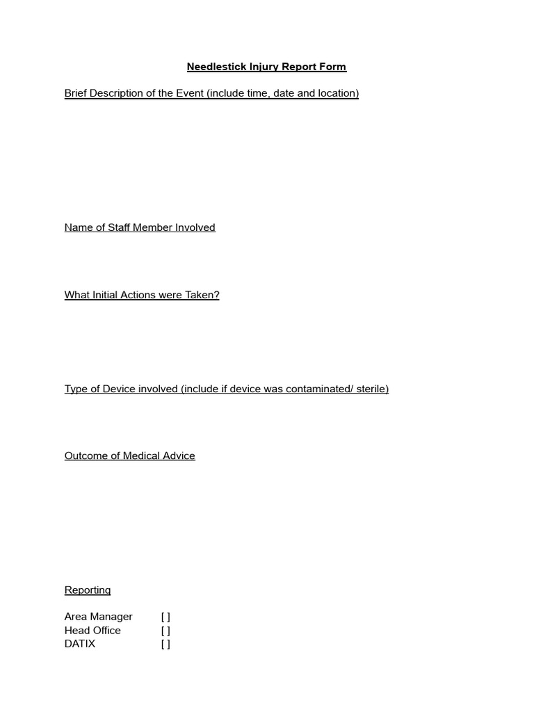 Needlestick Injury Report Form | PDF