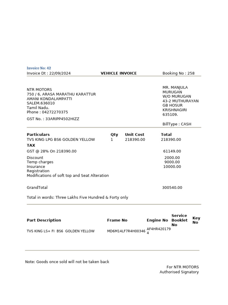Manjula Murugan LPG Invoice | PDF