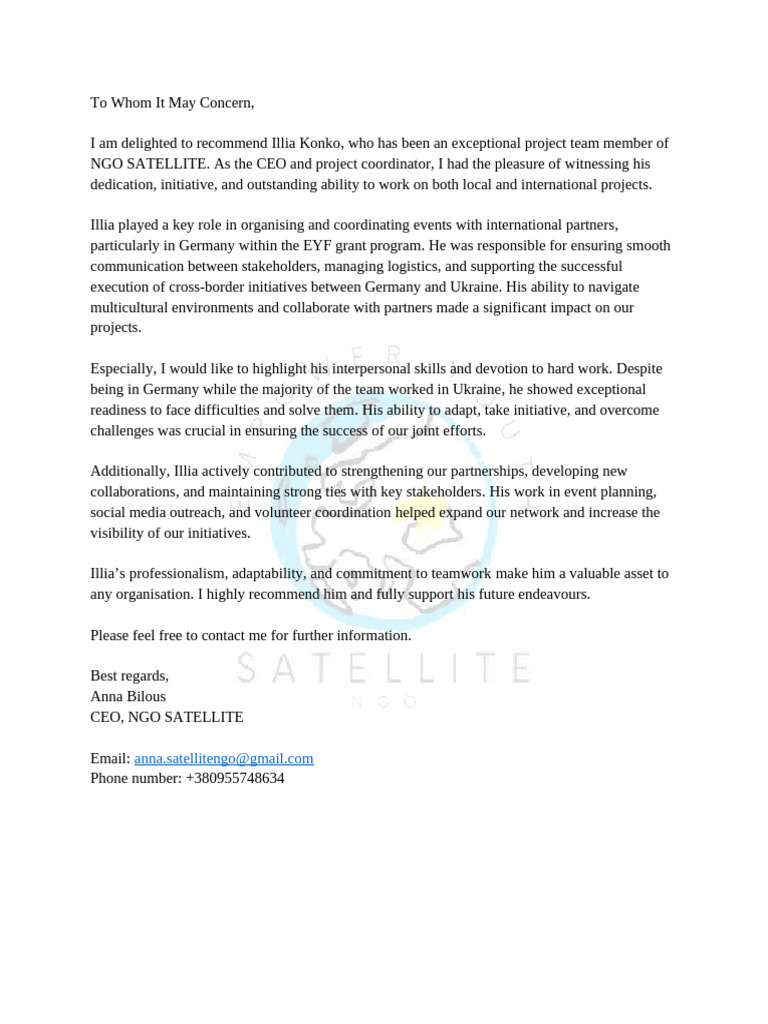 Letter of Recomendation From SATELLITE | PDF