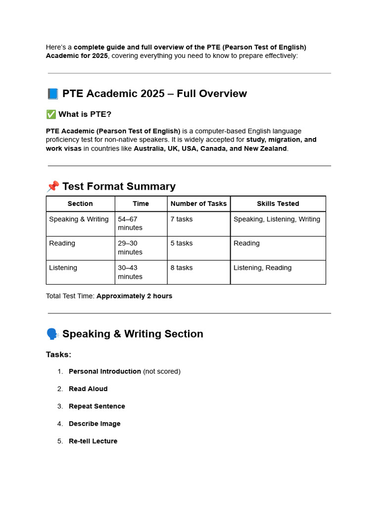 PTE Academic 2025: Complete Guide | PDF | International English ...