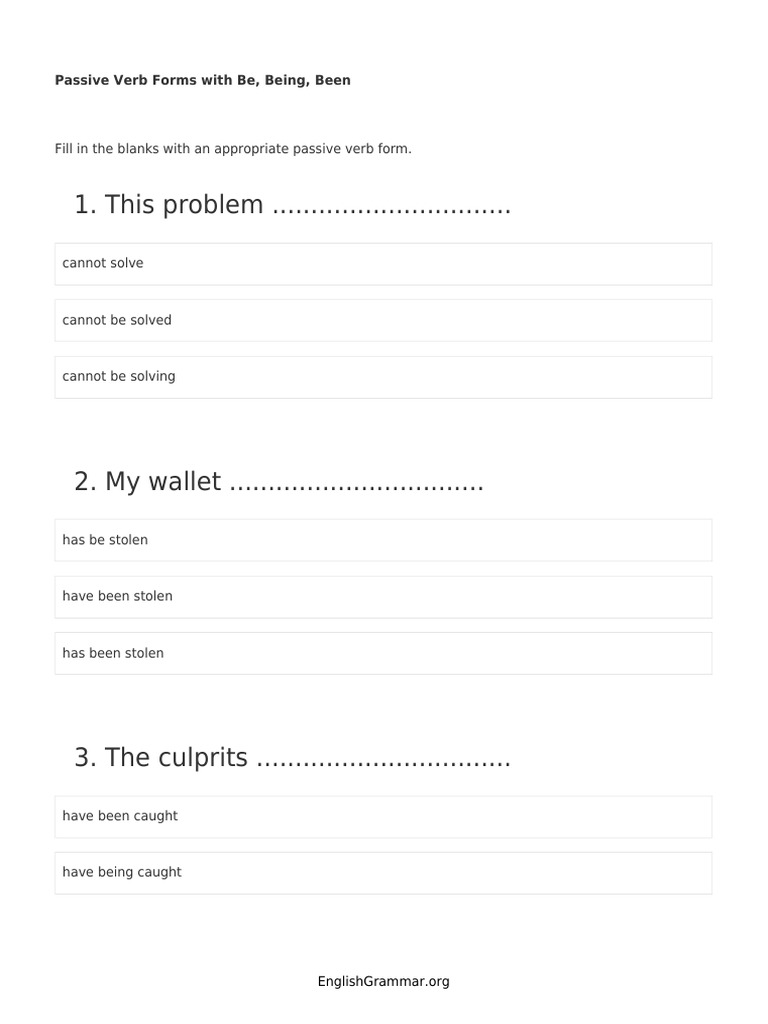 Passive Verb Forms With Be, Being, Been | PDF | Linguistic Morphology ...