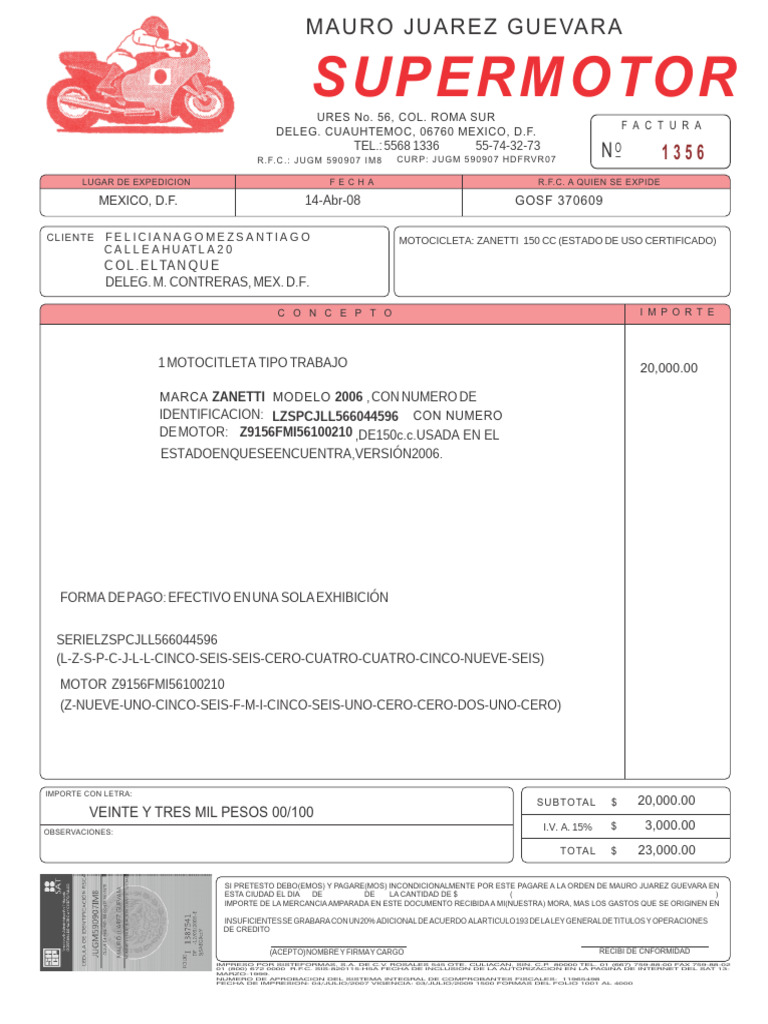 Factura Lote Moto | PDF