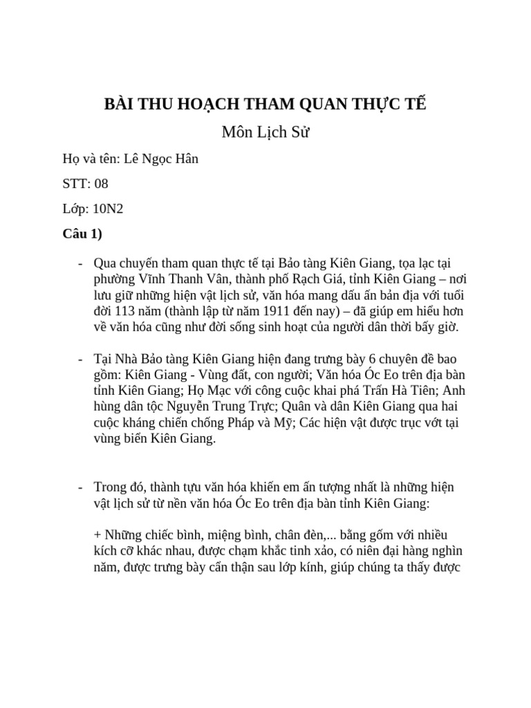 BÀI THU HOẠCH THAM QUAN THỰC TẾ | PDF