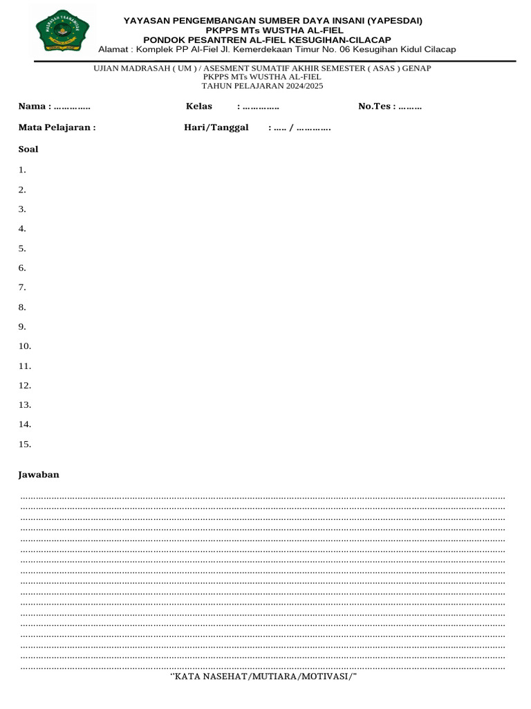Ujian Madrasah Wustha | PDF