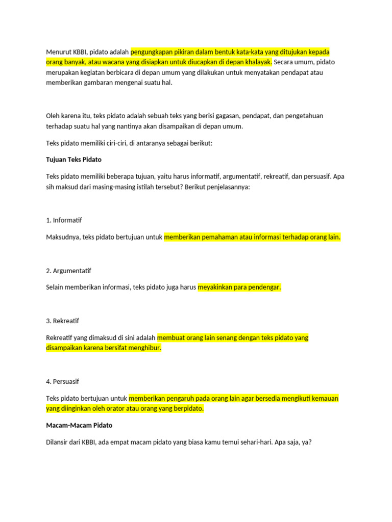 Pidato - Kelas 8 Aica | PDF