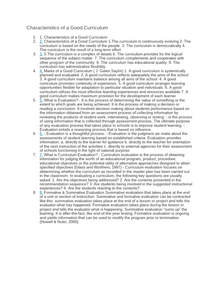 Key Characteristics of Effective Curriculum | PDF | Evaluation ...