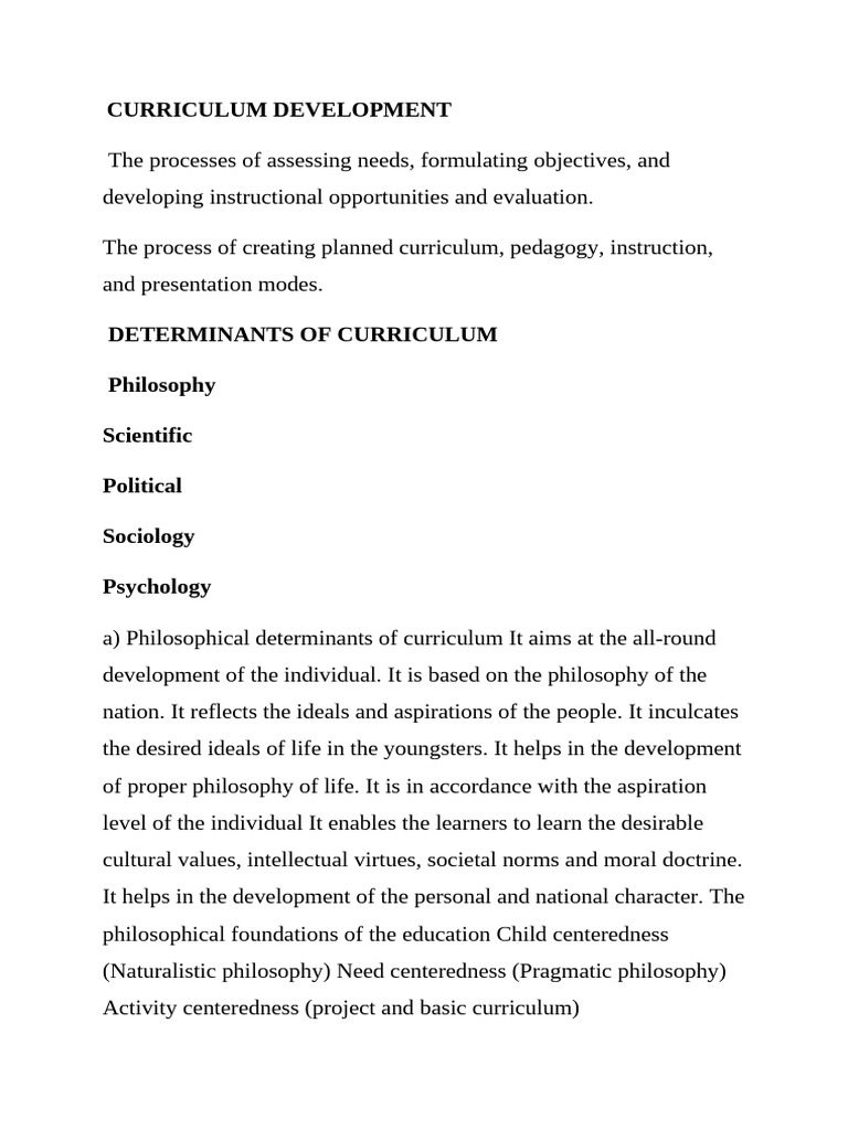 Determinants of Curriculum Development 1 | PDF | Curriculum | Learning