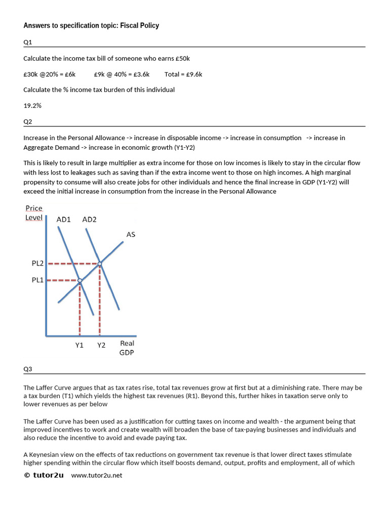 10a Fiscal Policy - Answers | PDF | Taxes | Tax Cut