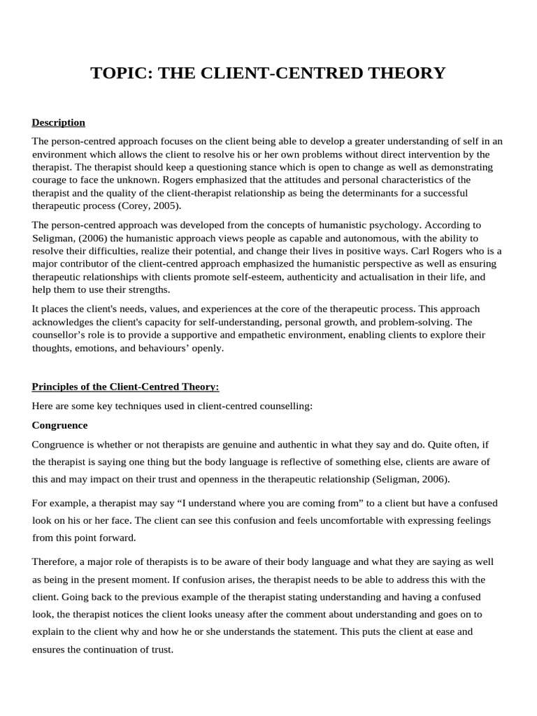 Client-Centred Theory in Therapy | PDF | Psychotherapy | Humanistic ...