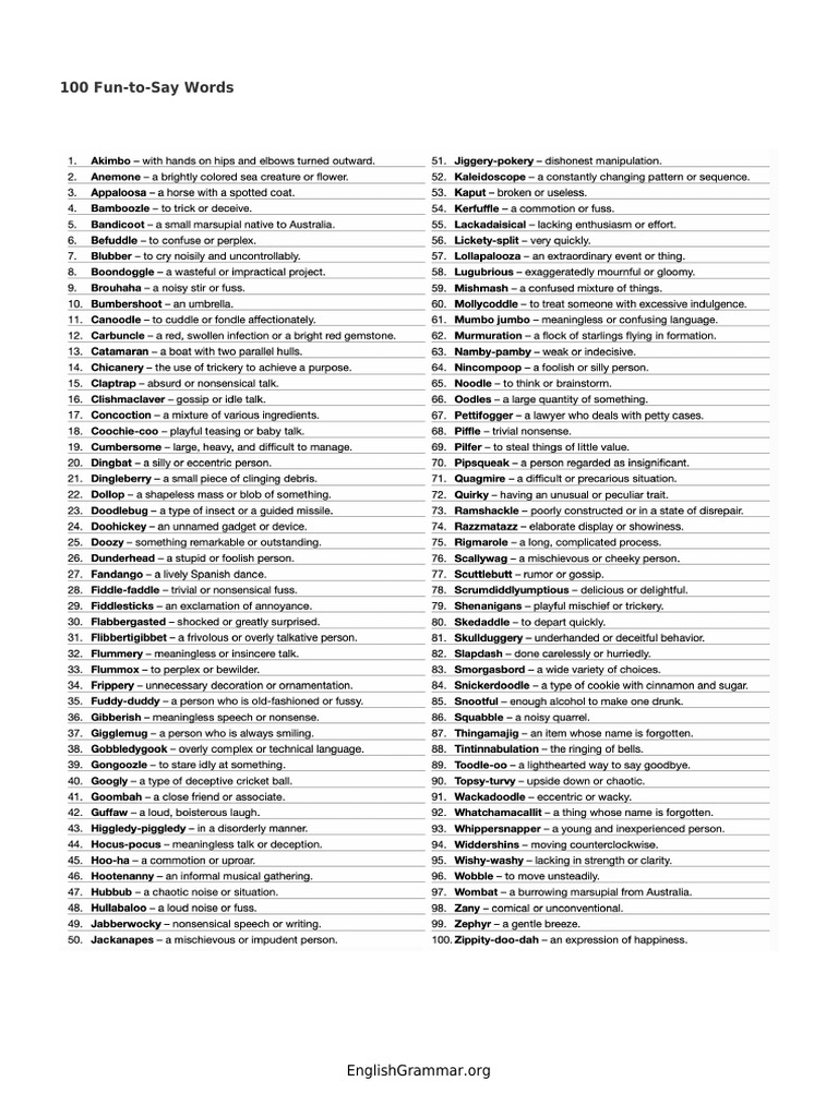 100 Fun Words to Say Out Loud | PDF