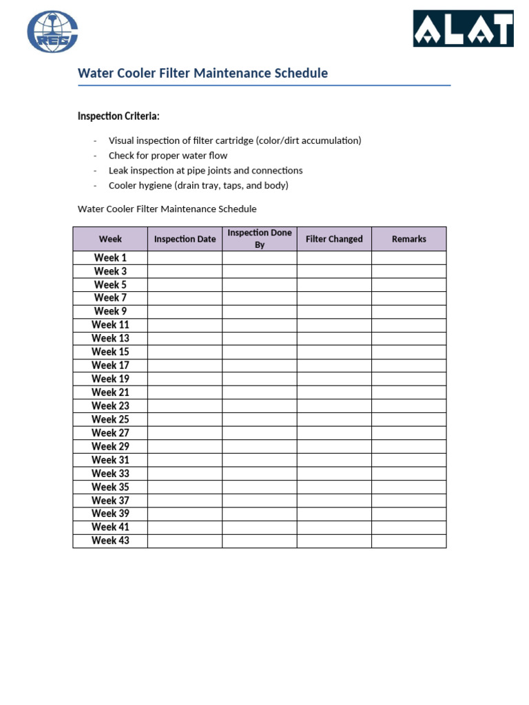 Water Cooler Maintenance Schedule | PDF