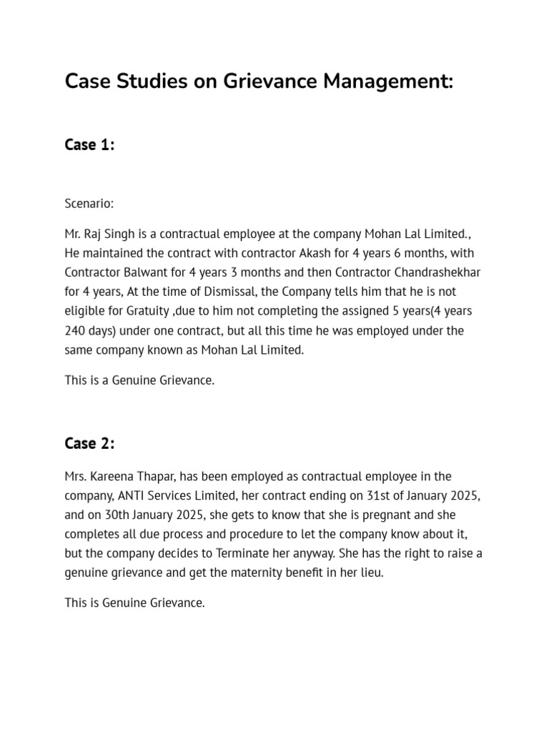 Case Studies On Grievance Management | PDF | Employment | Overtime