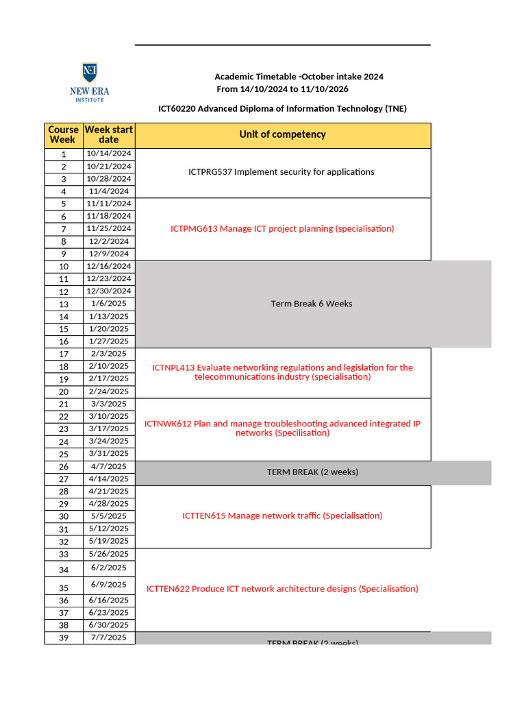 October 2024 Academic Timetable | PDF | Cyberspace | Information Technology