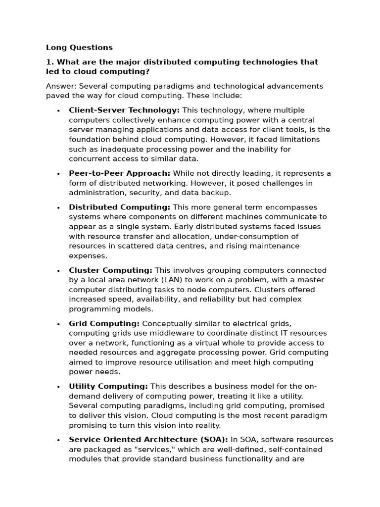 Long Questions Answers CC | PDF | Cloud Computing | Virtualization