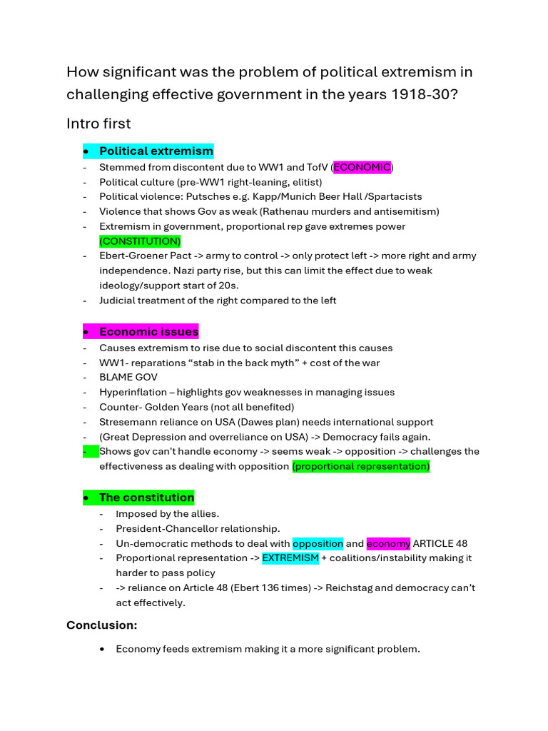 Impact of Political Extremism on Weimar Government | PDF