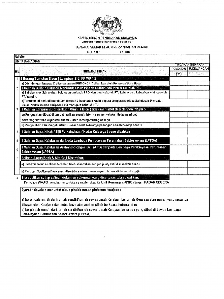 Senarai Semak Pindah Rumah | PDF