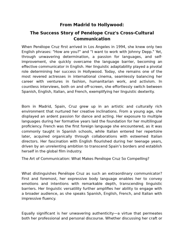 Article On Penelope Cruz v2 | PDF | Communication | Fluency