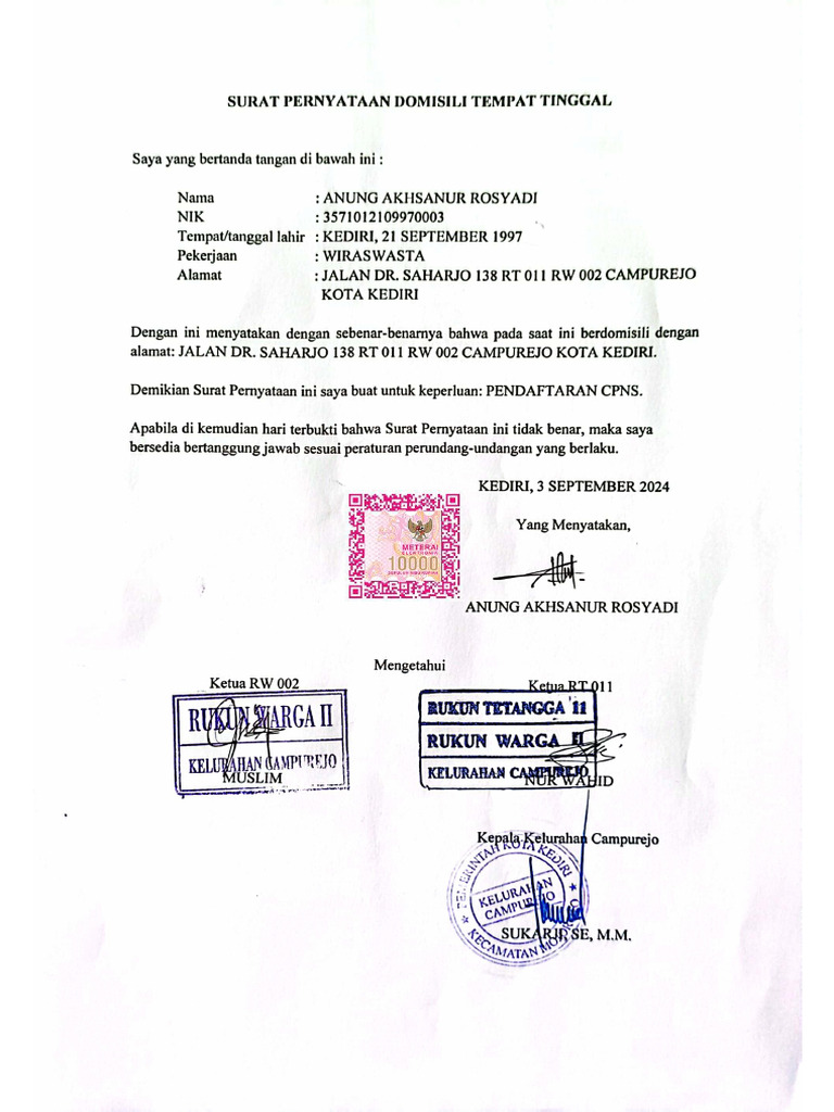 Surat Keterangan Domisili | PDF