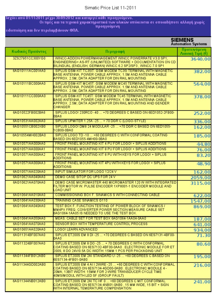 Cópia de K - Simatic Price List Nov11 | PDF