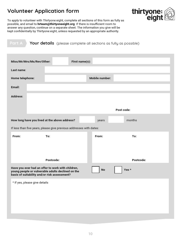 Volunteer Application Form | PDF | Criminal Record | Criminal Law