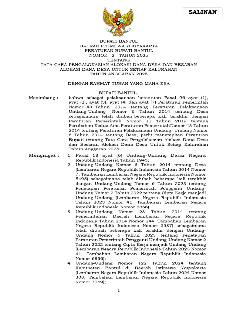 Perbup Bantul Nomor 2 Tahun 2025 | PDF
