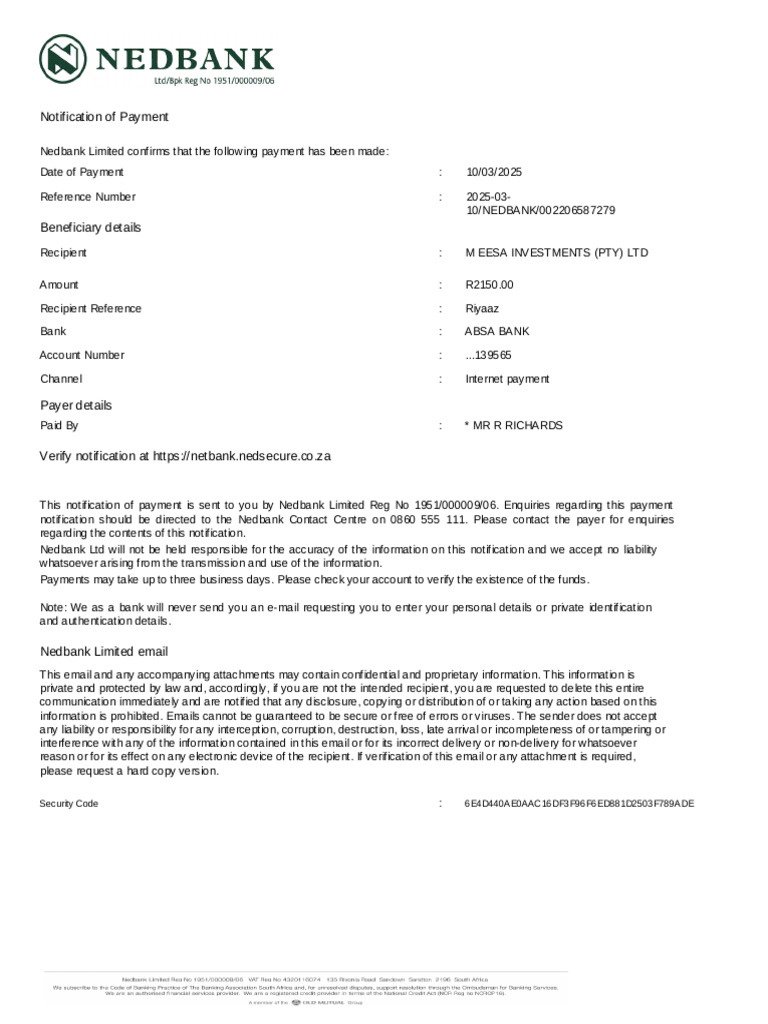 NEDBANK ONLINE PAYMENT 115 | PDF | Cyberspace | Computing