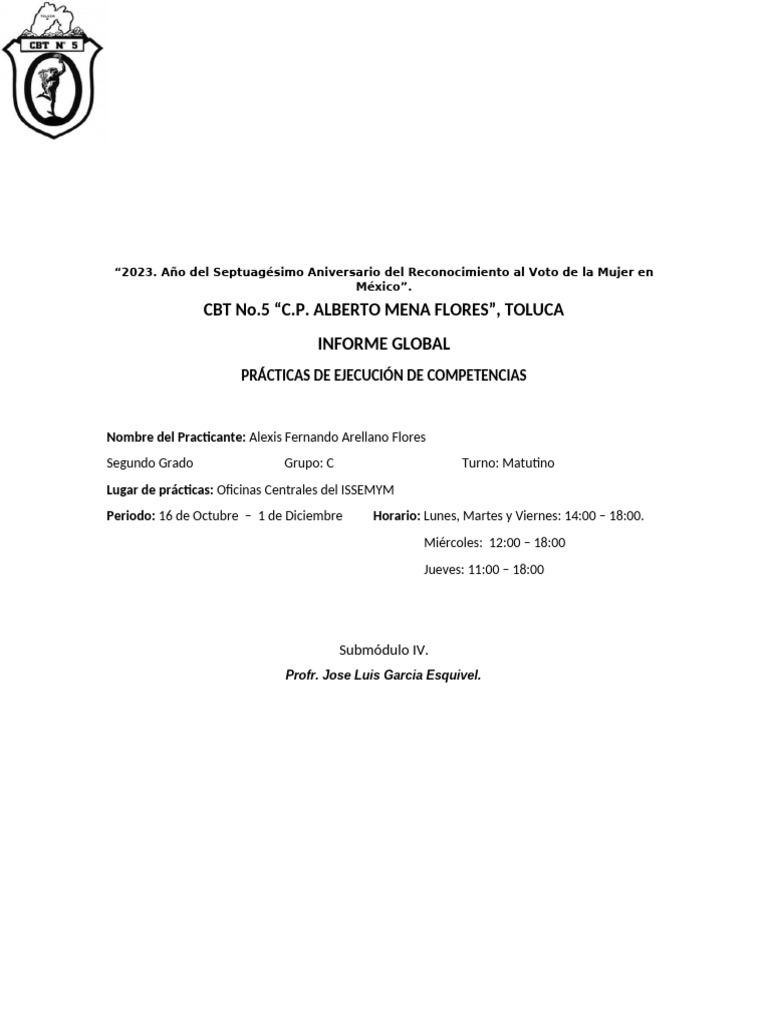 Reporte Global de Actividades - CBT5 | PDF