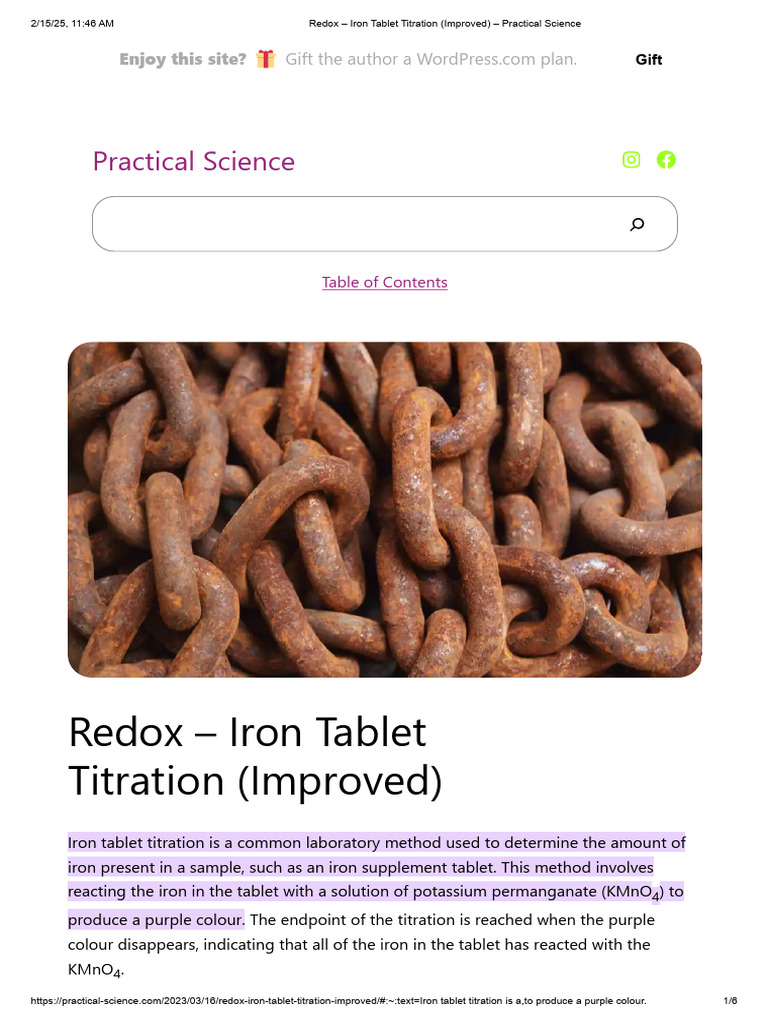 Redox - Iron Tablet Titration (Improved) - Practical Science | PDF ...