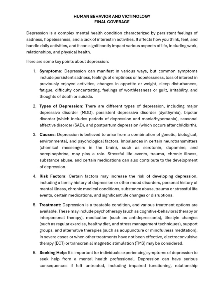 Crim 3 Lecture Final Coverage | PDF | Major Depressive Disorder | Schizophrenia