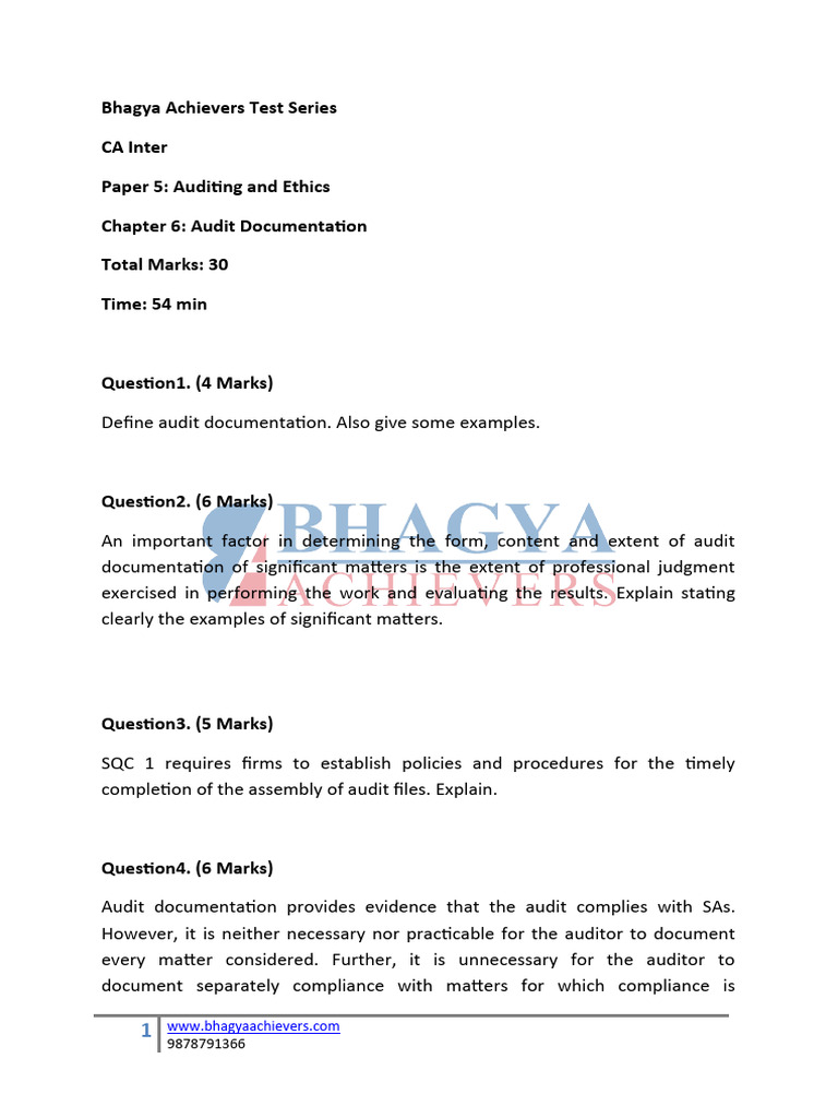 1732681773audit CH - 6 Audit Documentation CTS CA Inter | PDF | Audit | Auditor's Report