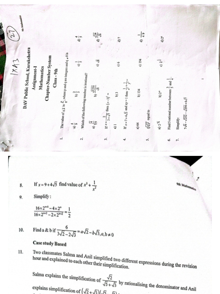 Practise Assignment Class 9 Maths | PDF