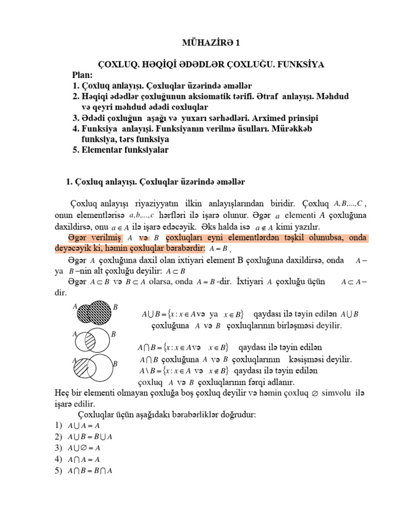 Riyazi Analiz Ders 1 Muhazire - Signed | PDF