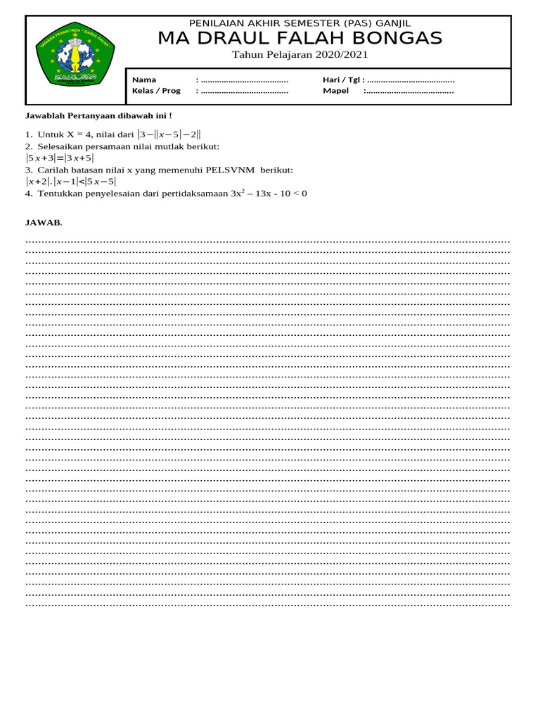 soal PAS MTK WAJIB | PDF