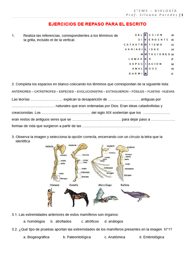 Ejercicios de Biología sobre Evolución | PDF | Evolución | Biología