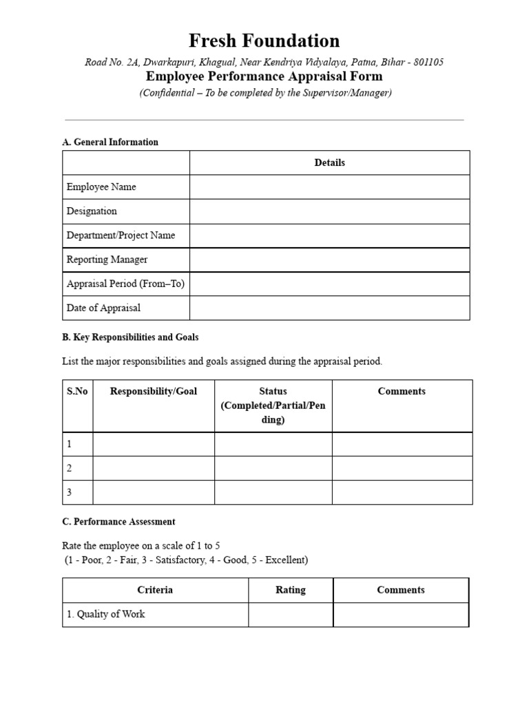 Fresh Foundation - Employee Performance Appraisal Form | PDF ...