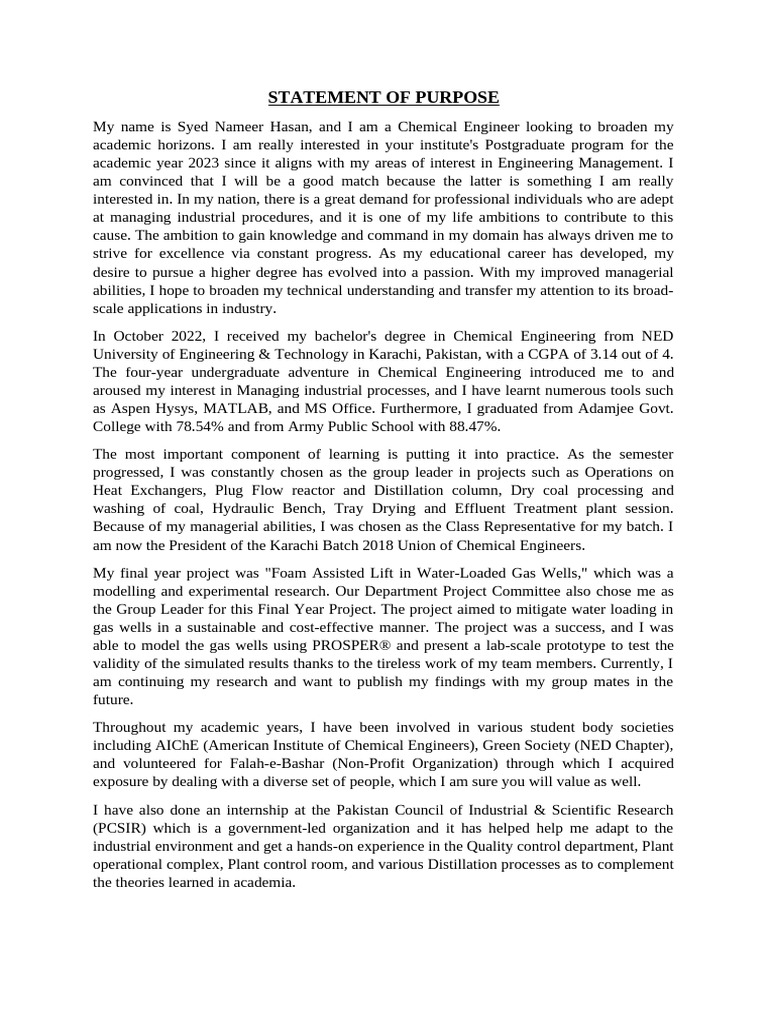 Letter of Motivation (Engineering Managment) | PDF | Cognition