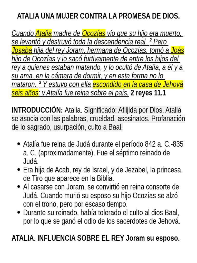 Atalía: Reina de Judá y Usurpadora | PDF | Biblia hebrea | El antiguo ...