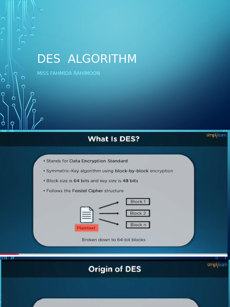 Des Algorithm: Miss Fahmida Rahimoon | PDF