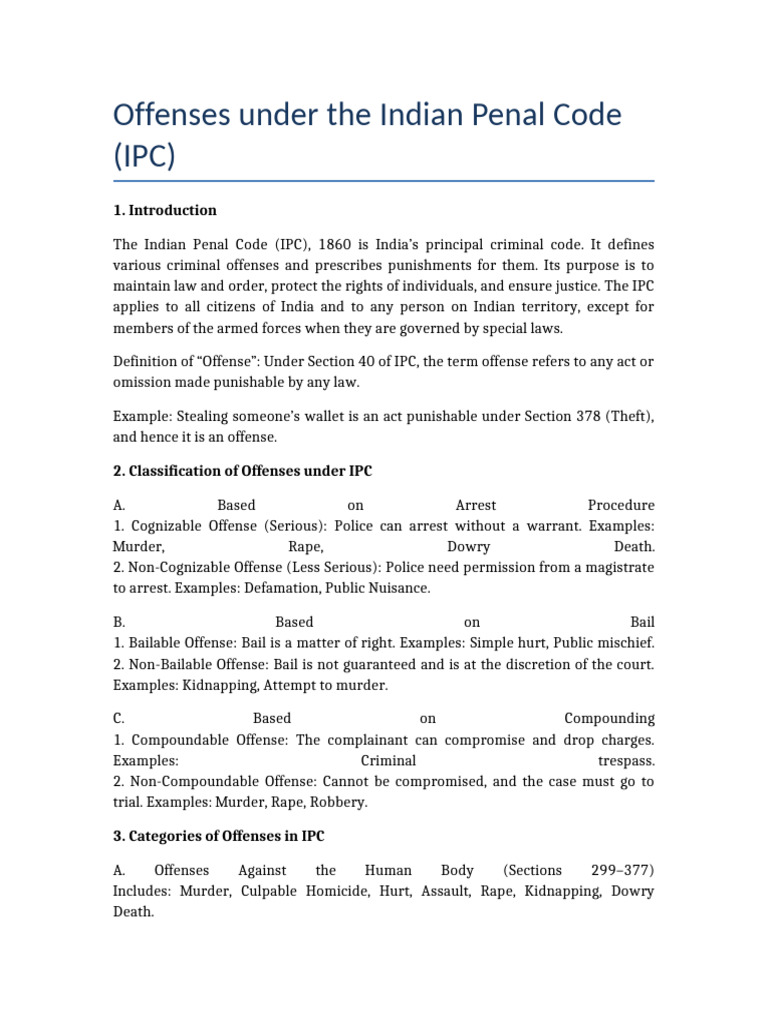 Offenses Under IPC Essay | PDF | Crimes | Crime & Violence