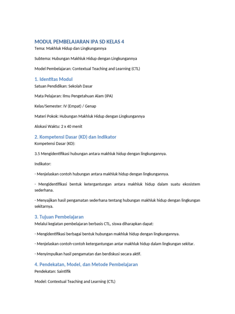 Modul Pembelajaran IPA Kelas 4 CTL | PDF