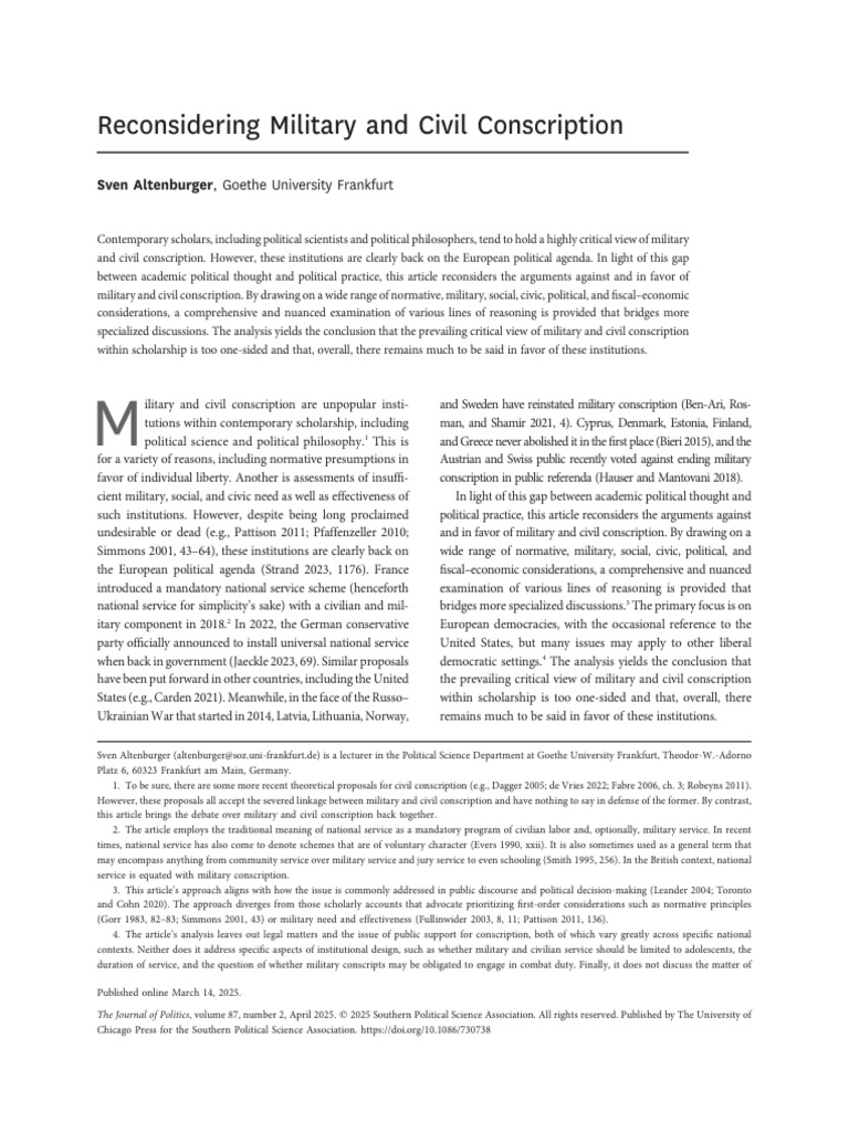 Altenburger 2025 Reconsidering Military and Civil Conscription | PDF ...