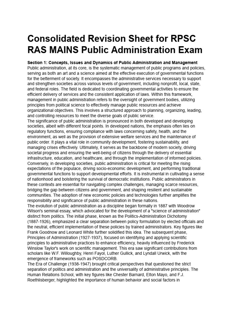 RPSC RAS Mains Public Administration | PDF | Public Administration ...