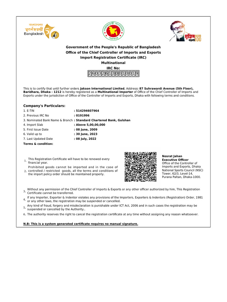 IRC Certificate FY 2022-2023 of Jakson International Ltd. | PDF ...